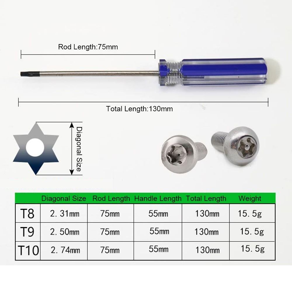 Steel T8/9/10 Screwdriver Silver+Blue Torx Driver Durable Hand Tool ...