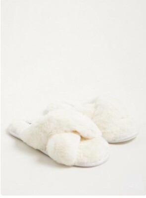 Torrid White Slip On Slide Slippers Crisscross Iridescent Sparkle Plus ...