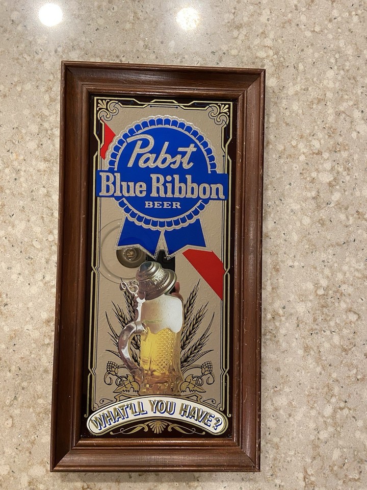 1970s Vintage Rare Pabst Blue Ribbon Sign Bar Mirror Beer Brewery PBR ...