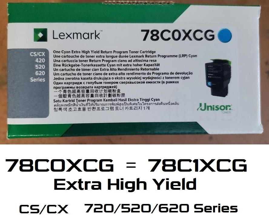 Genuine Lexmark 78C0XCG Cyan Toner CS / CX 420 520 620 Series ( 78C1XCG ...