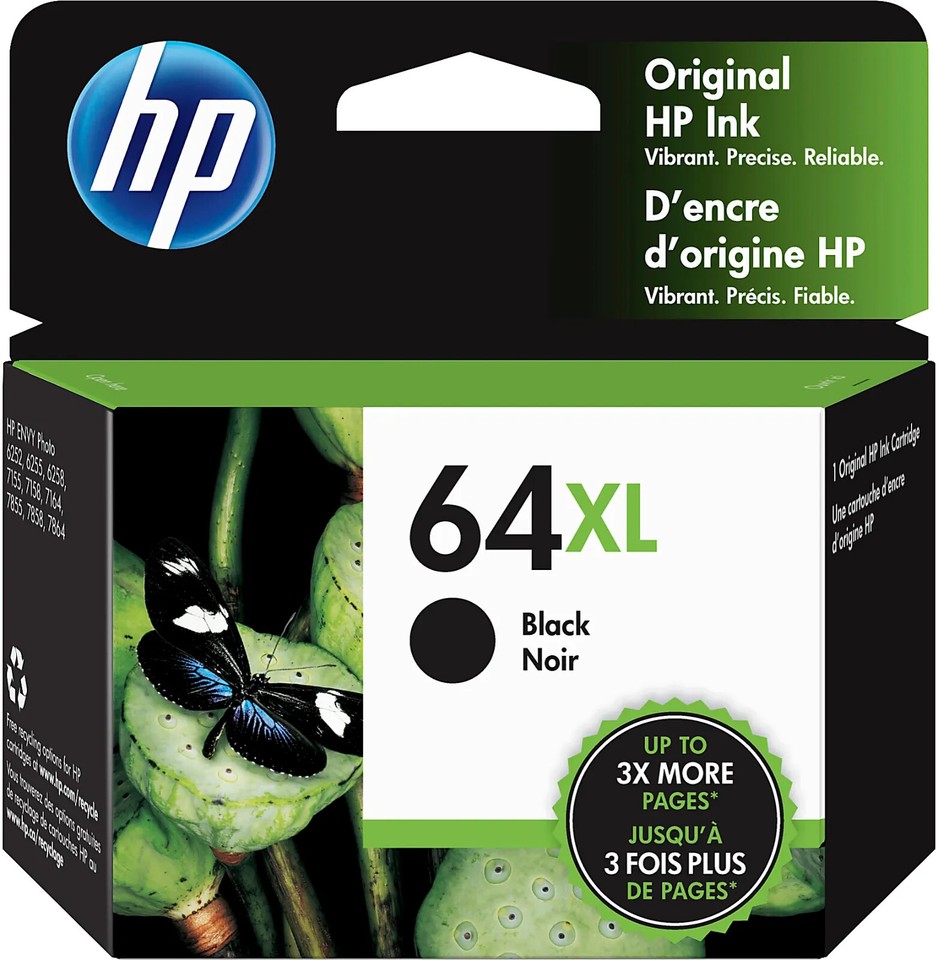 Genuine HP 64XL /HP64 High Yield BLACK Or Tri-Color Ink Cartridges ...