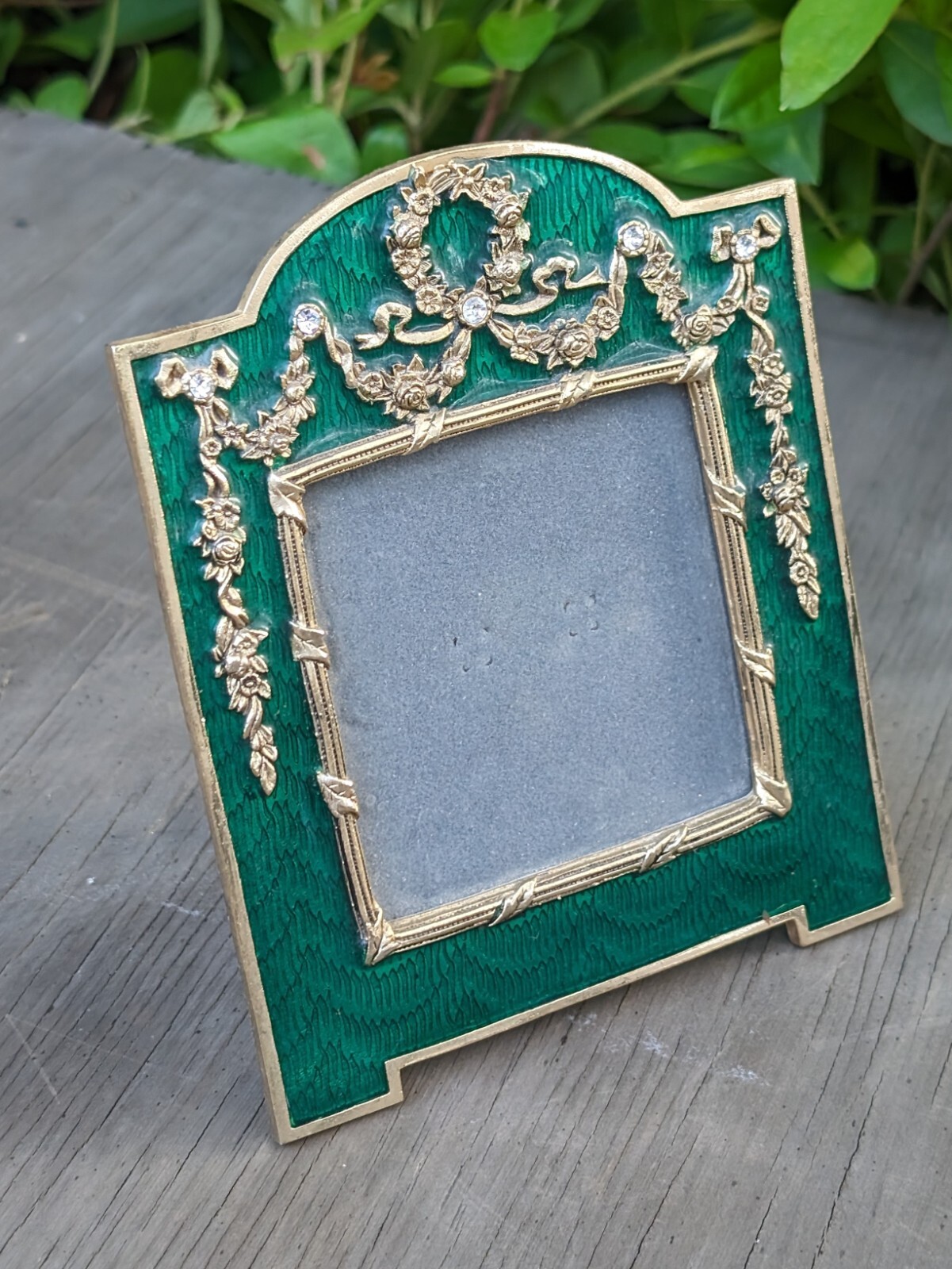 Rare Terragraphics Brass Wreath Clear Crystal Green Enamel Picture ...
