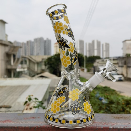 20cm Glass Hookah Yellow Bee & Honeycomb Smoking Pipes Crook Neck Hand ...
