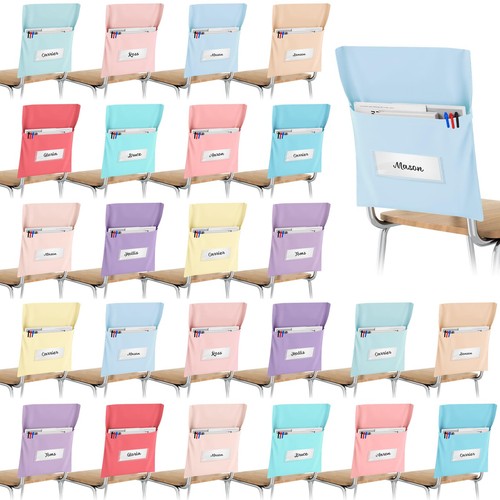 24 Pcs Chair Pockets for Classroom Chairback Pocket Chart 14 x 18 Inch ...
