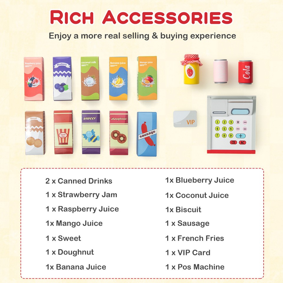 Kids Pretend Play Grocery Store Toy Set Children Wooden Supermarket ...