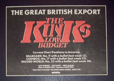 The Kinks Low Budget (Red Variation) 1979 Small Poster Type Ad, Promo ...