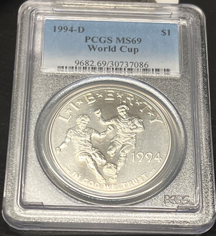1994-D WORLD CUP COMMEMORATIVE SILVER DOLLAR PCGS MS69 ACTUAL COIN # ...