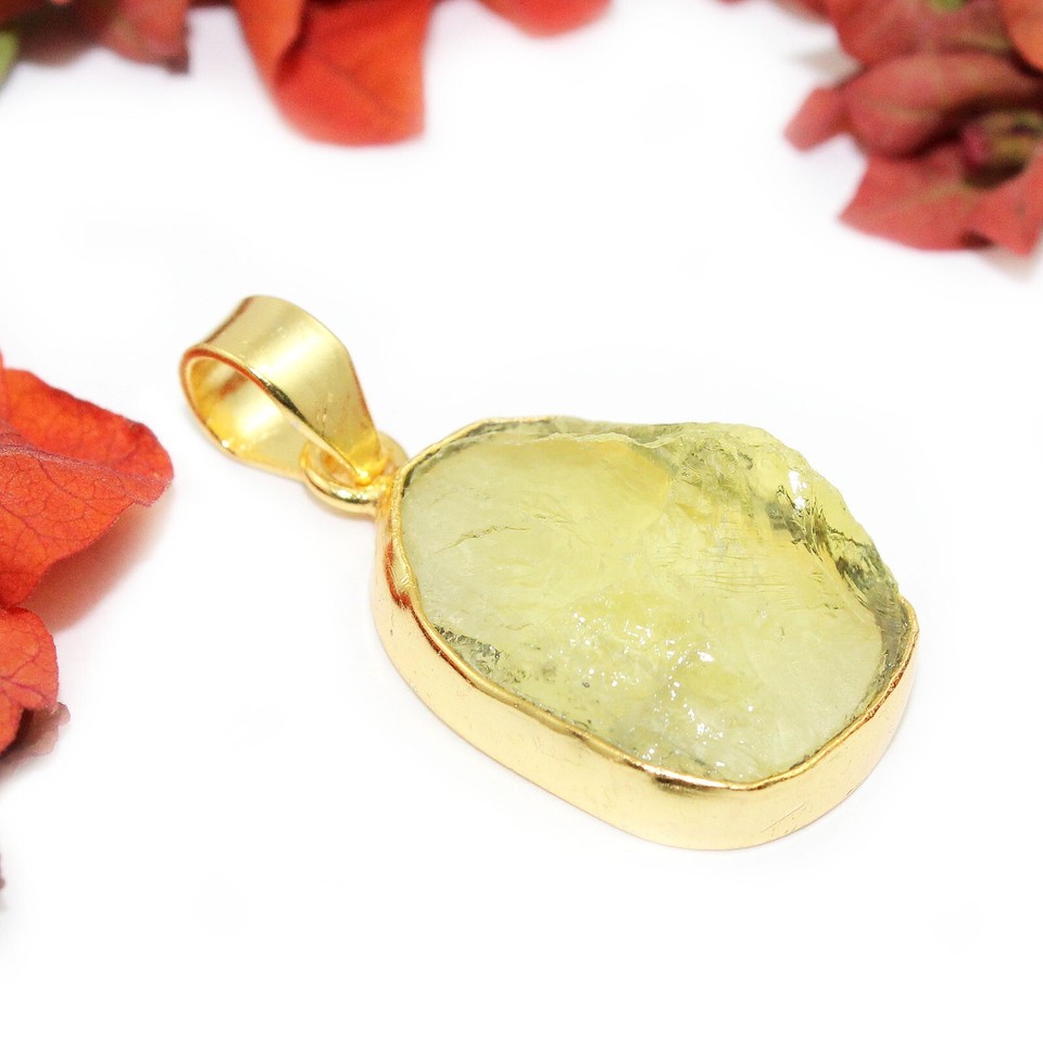 Natural Raw Lemon Quartz Birthstone Yellow Gold Plated Pendants Gifts ...