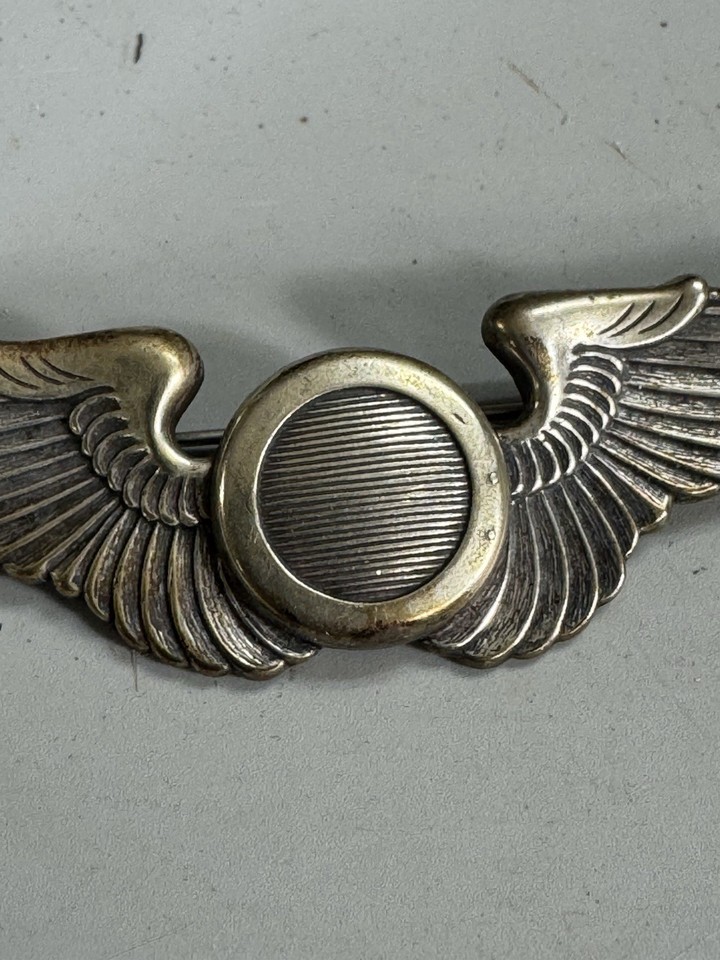 US WWII ARMY AIR FORCE OBSERVER BADGE WINGS STERLING SILVER 3" PIN O211 ...