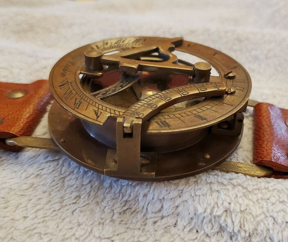 Sun Dial Leather Watch Brass Antique Sundial Compass Leather Wrist ...