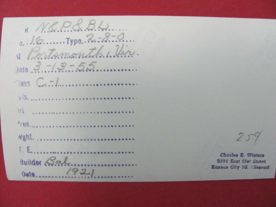 NORFOLK & PORTSMOUTH BELT LINE RAILROAD 2-8-0 LOCOMOTIVE #16 PHOTO ...