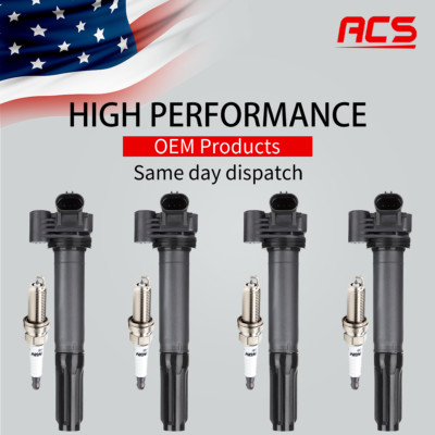 Set of 4 Ignition Coils + 4X Spark plug OEM For 2012-2017 Fiat 500 1.4L ...