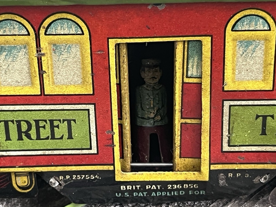 Vintage Litho Fischer Nifty Main Street Trolley Wind Up Mechanical Toy ...