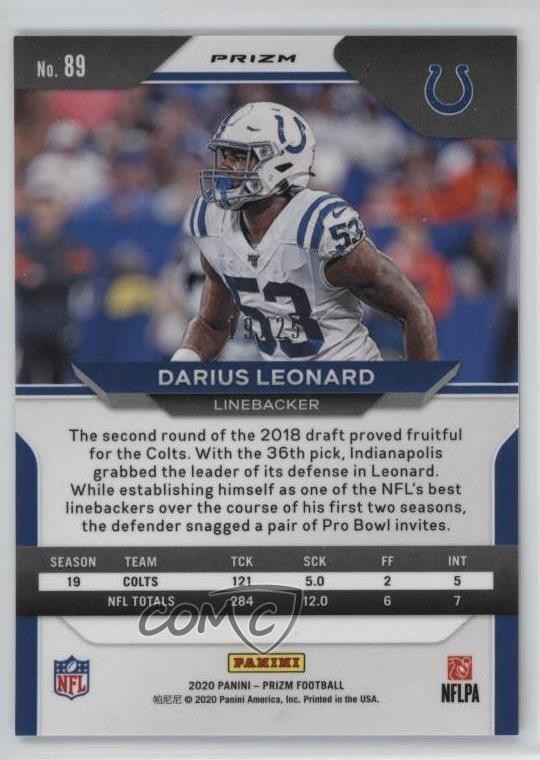 2020 Panini Prizm Camo Prizm /25 Shaquille Leonard Darius Leonard #89 ...