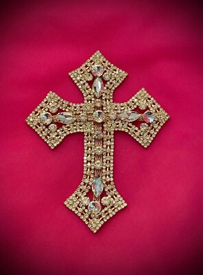 Crystal Clear Rhinestone Cross Embellishment Gold Glass 6" Christian ...