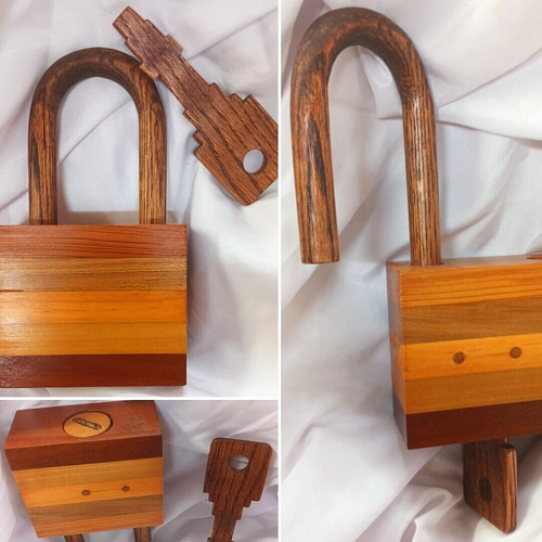 REAL WOOD BIG PADLOCK AND REAL WOOD KEY HANDCRAFTED AND REALLY WORKS ...