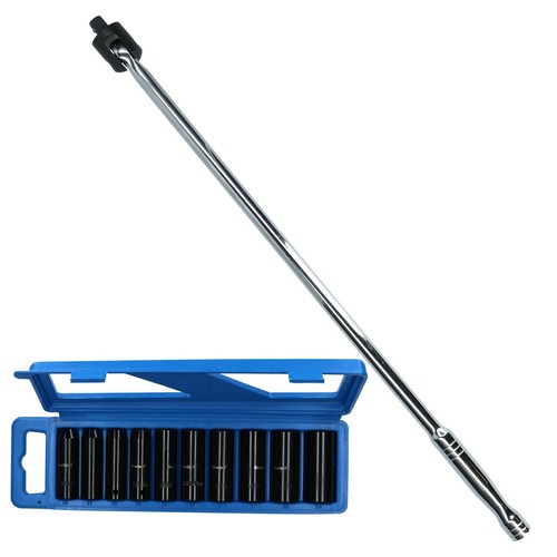 1/2" Drive Breaker Power Bar + Selection Of Impact Metric Sockets 10mm ...