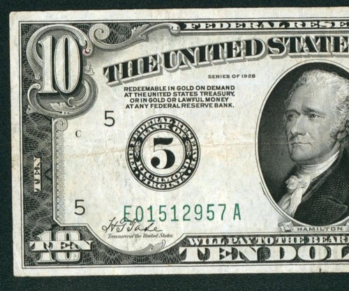 $10 1928 (( Richmond )) Federal Reserve Note ** PAPER CURRENCY AUCTIONS ...