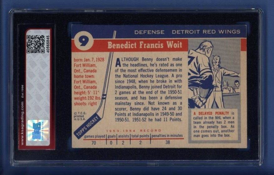 1954-55 Topps #9 BENNY WOIT KSA 6 EX-MT Detroit Red Wings *BEAUTY* | eBay