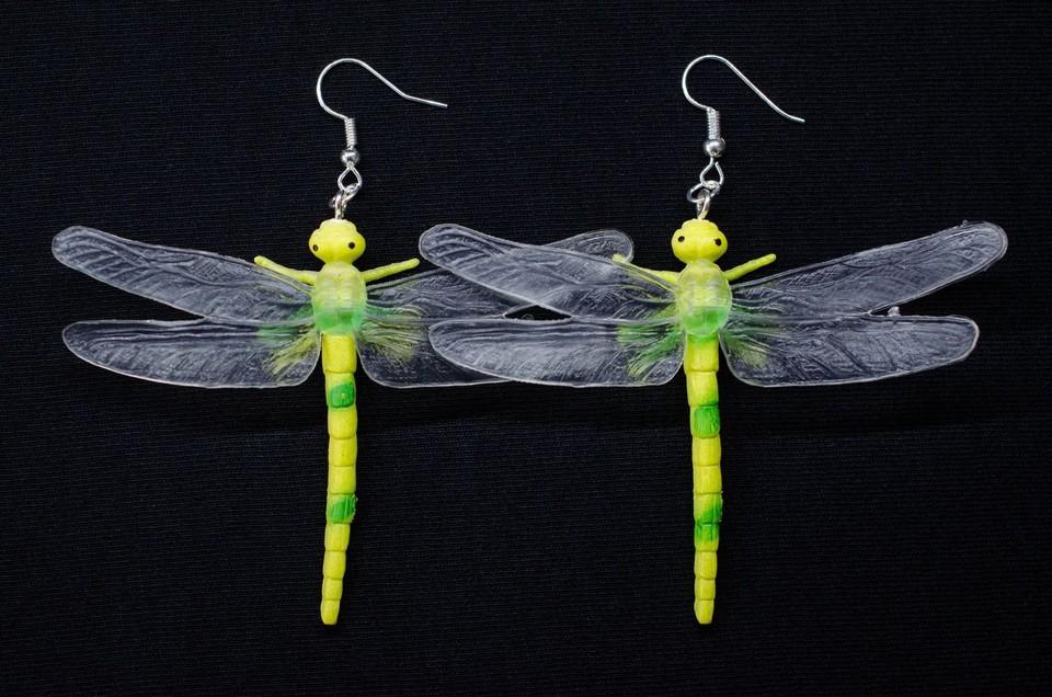 Dragonfly Earrings Miniblings Dangle Insect Odonata Animal Yellow Green ...