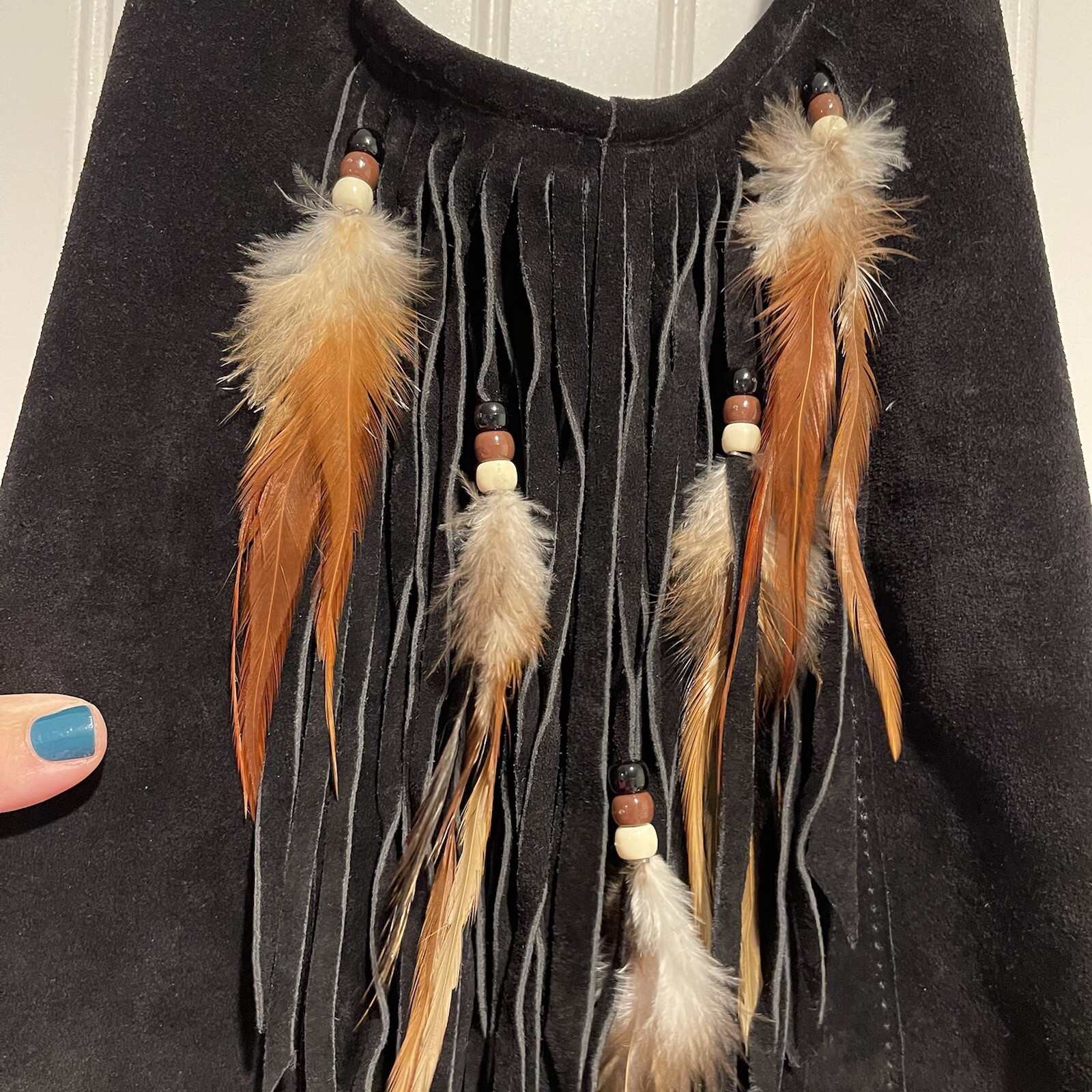 Vintage HB Native American Black Leather Halter Top F… - Gem
