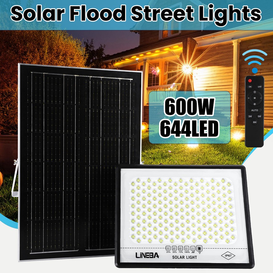 800W 648LED Solar Flood Light Outdoor Street Light Dusk to Dawn Flood ...