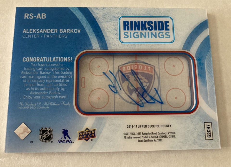 Aleksander Barkov 2017-18 Upper Deck Ice Rinkside Signings Auto Florida ...
