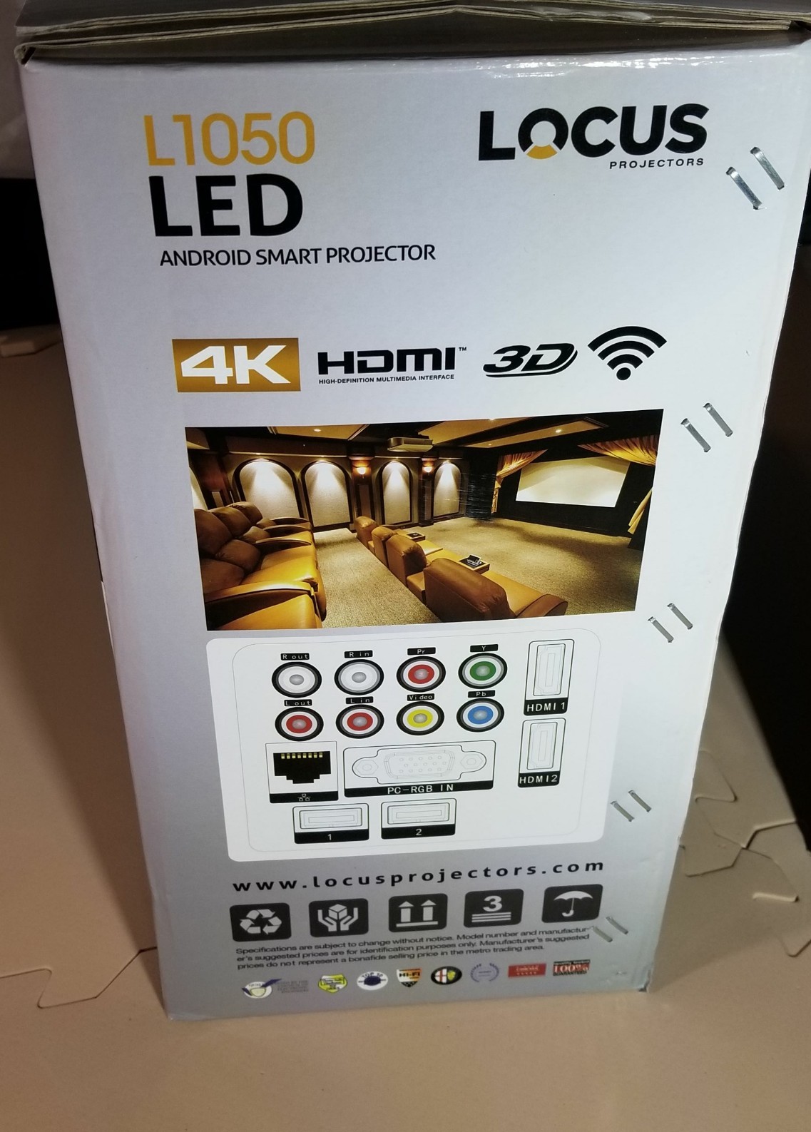 Locus L1050 Android Smart Projector with 72" Self Lock Screen 4k 3D ...