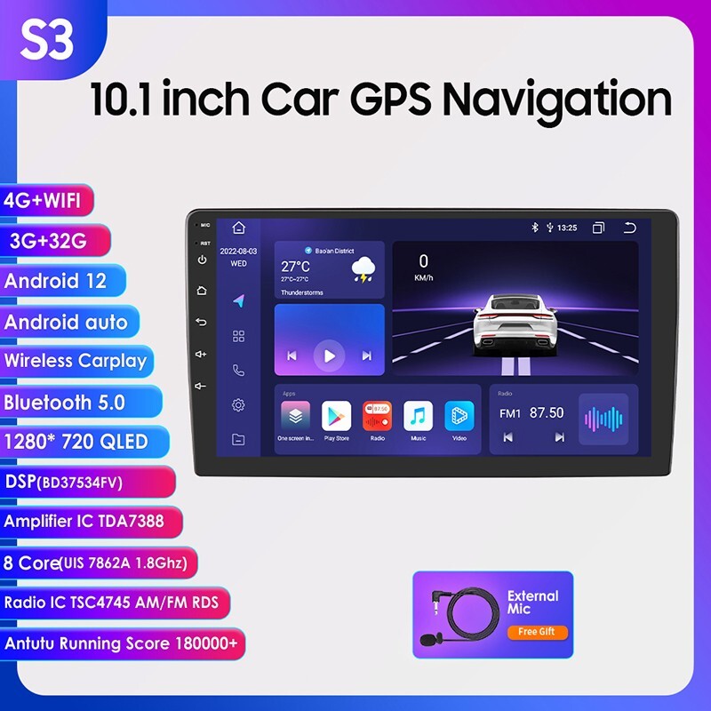 10.1" HD Touch Screen Android 12 Carplay USB Car Stereo AM FM Radio ...