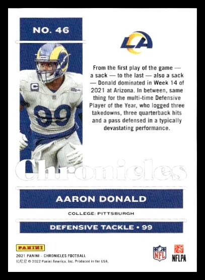 2021 Panini Chronicles #46 Aaron Donald Los Angeles Rams Football card ...