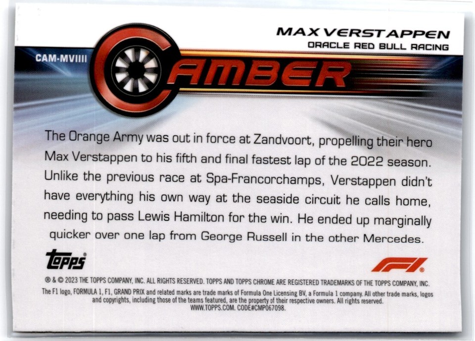 2023-24 Topps Formula One Chrome Camber Max Verstappen Red Bull #CAM ...