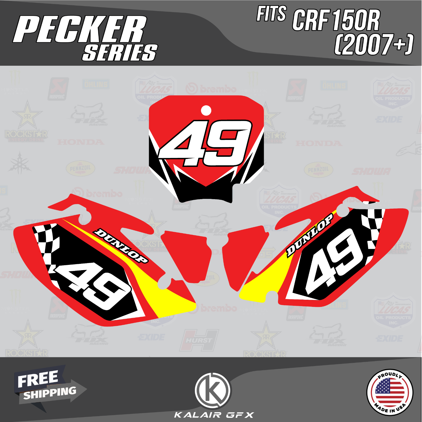 Graphics Kit for Honda CRF150R (2007-2023) CRF 150R Pecker Series - Red ...