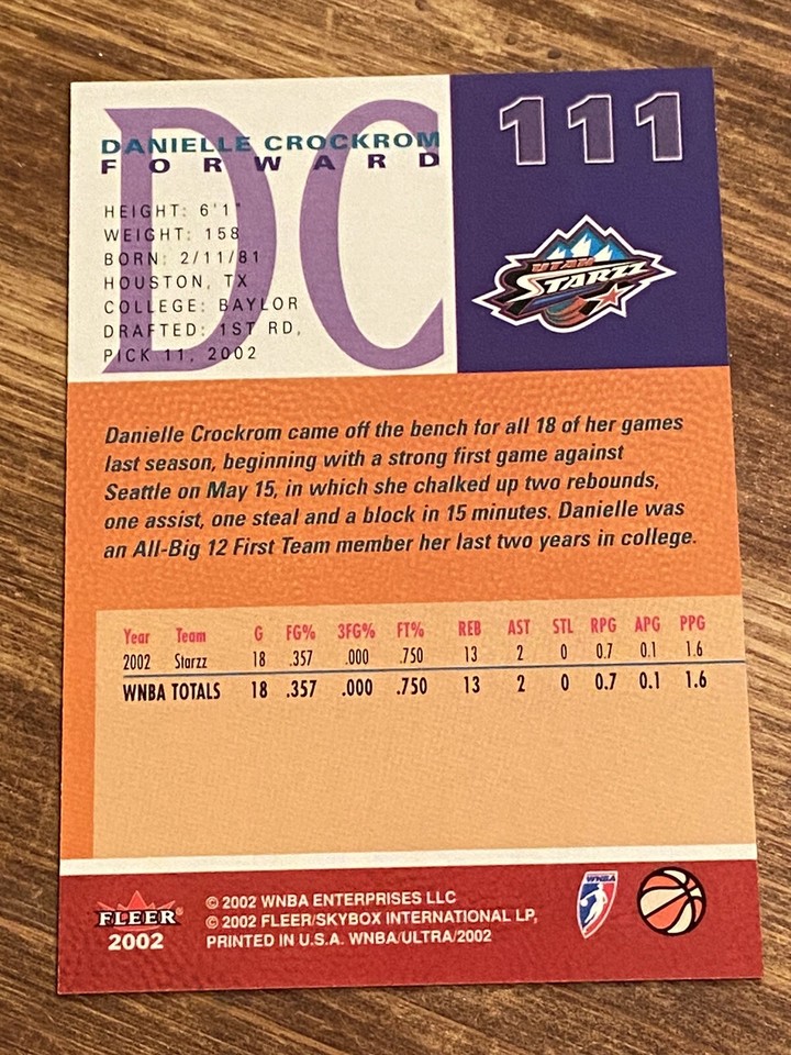 Danielle Crockrom 2002 Fleer Ultra Rookie RC #111 WNBA Utah Starzz | eBay
