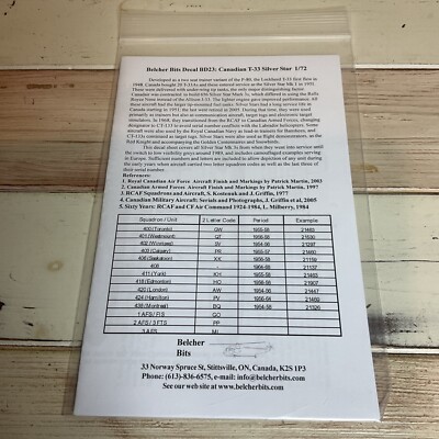 Belcher Bits Decals BD23 CANADIAN T-33 Silver Star, 1:72 SCALE | eBay