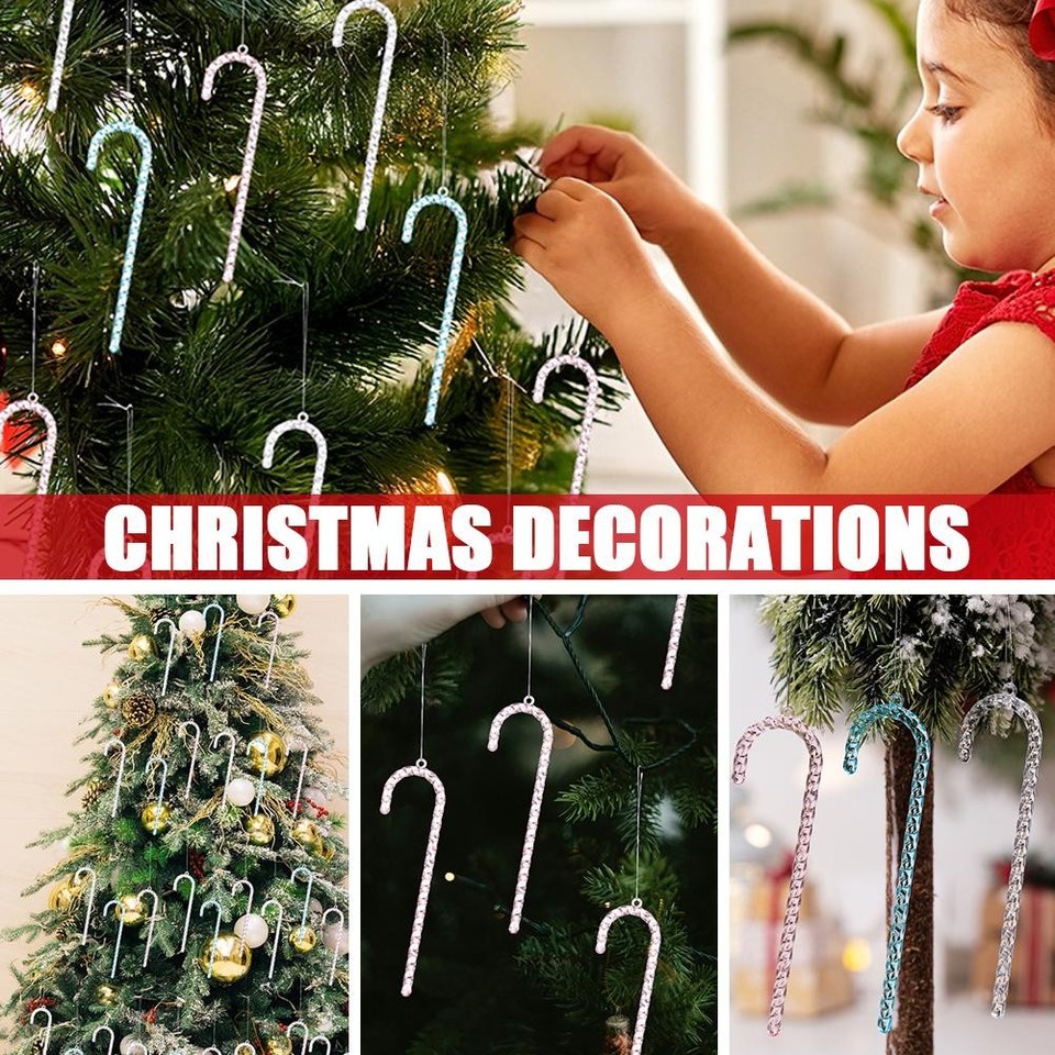 6/12 Pcs Acrylic Walking Stick Christmas Tree Hanging Pendants Decor ...