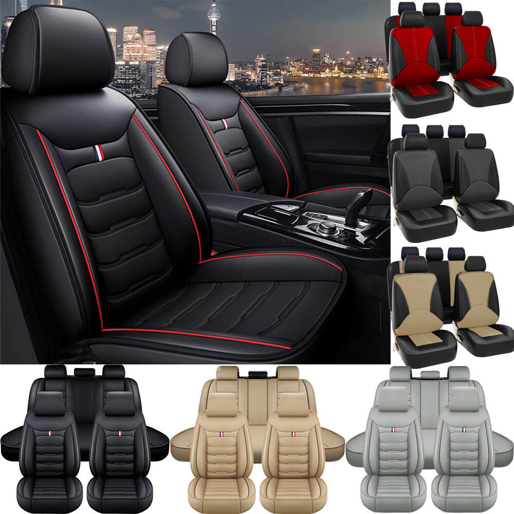 Pu Leather Car 5 Seat Covers Full Set Truck SUV Van Front Rear ...