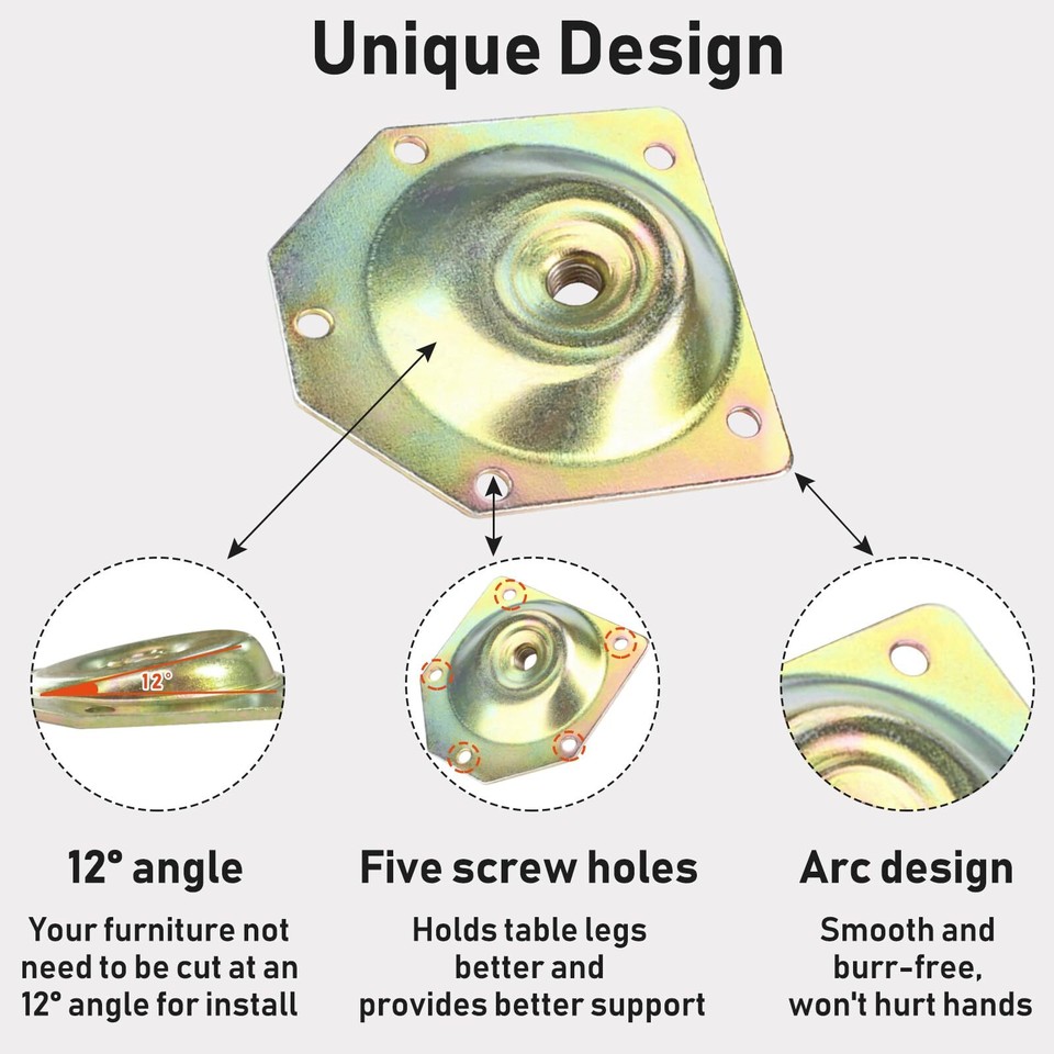 4 Pack Leg Mounting Plates 12 Degree Angled Metal Furniture Leg ...