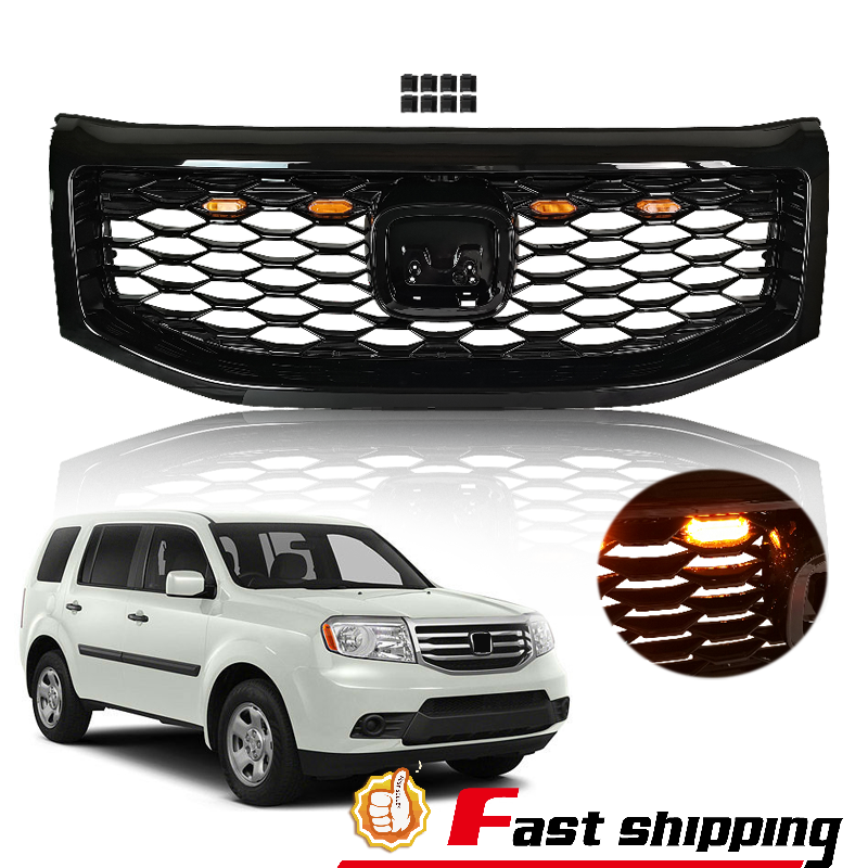 2012-2015 Honda Pilot Front Upper Honeycomb Gloss Black Grill Fit w ...