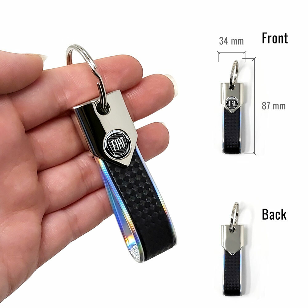 Keychain Fiat Carbon Silver Holographic, Logo Black Official | eBay
