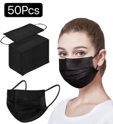 Premium Plus Earloop Face Mask, Black 50/Box | eBay