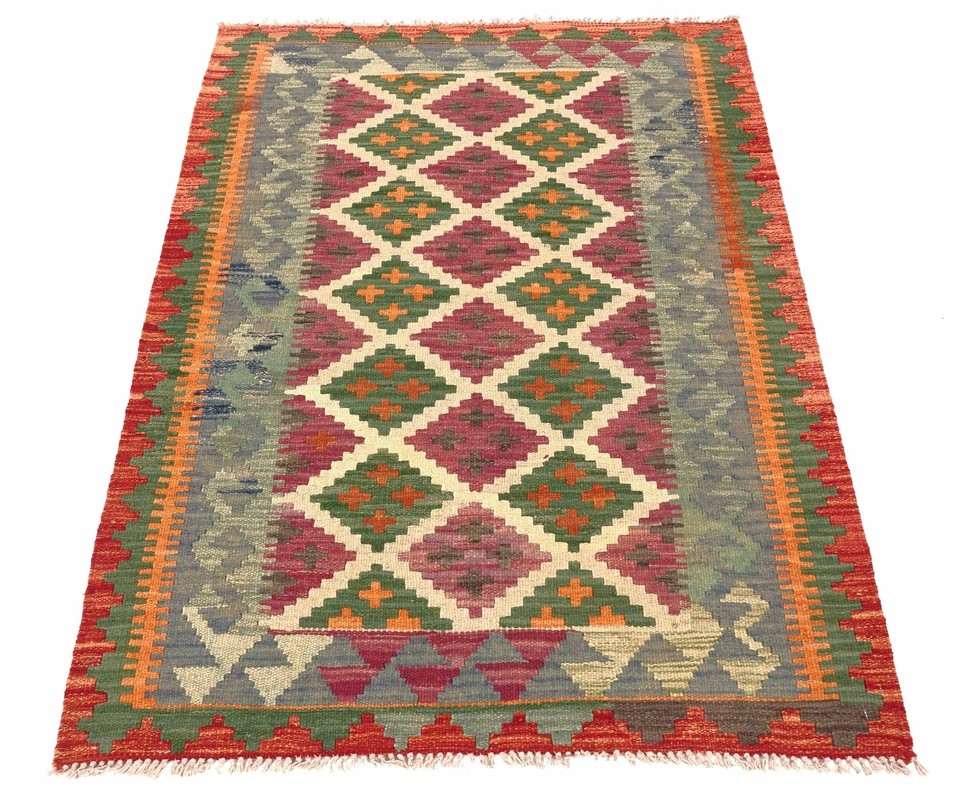 Afghan Maimana Kilim Carpet 100x150 Hand Woven Colourful Geometric ...