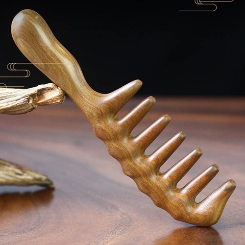 Wide Tooth Comb Head Scalp Massage Comb Green Sandalwood Wood Hair Comb ...