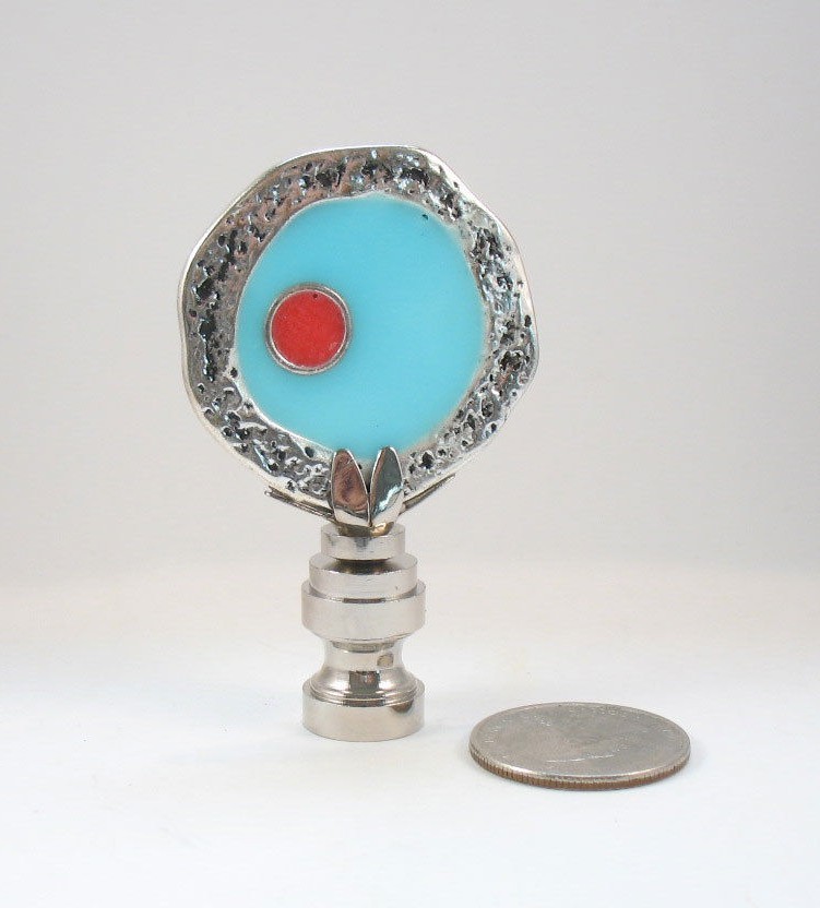 Lamp Finial Turquoise Resin and Silver Tone Hammered Metal Circle ...