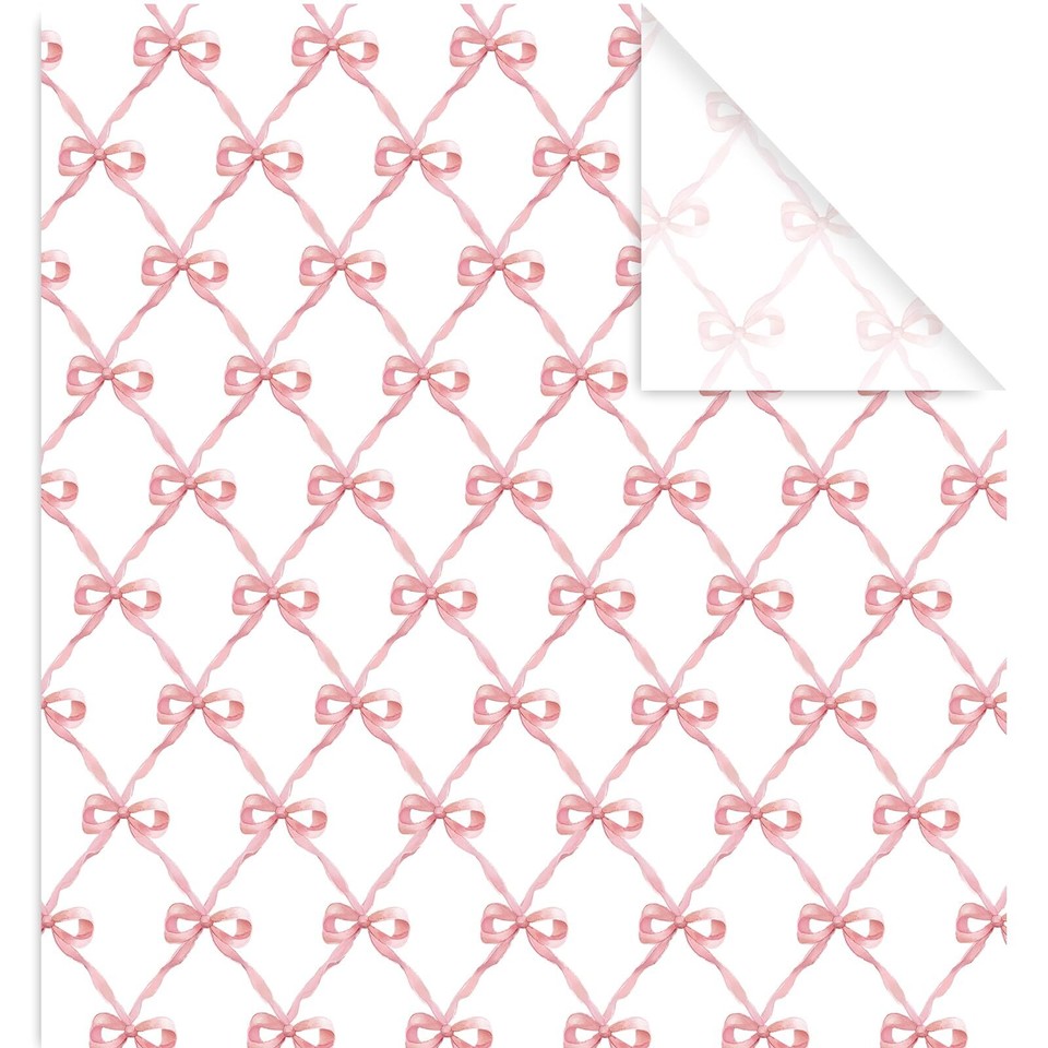 6 Sheets Pink Bow Wrapping Paper -Not Roll- Gift Wrap Paper Folded Flat ...