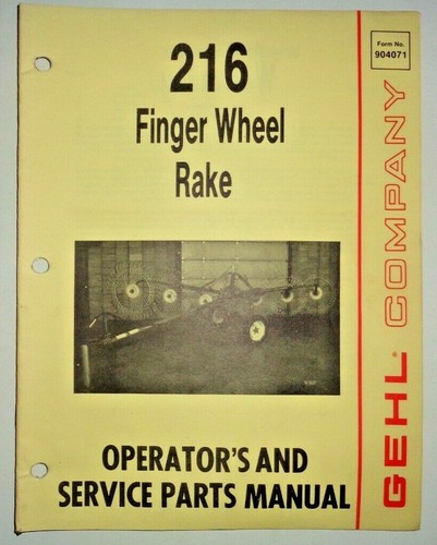 Gehl 216 Finger Wheel Rake Operators / Parts Manual Catalog Book ...