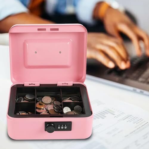 Medium Cash Box with Combination Lock Safe Metal Money Box with Money ...