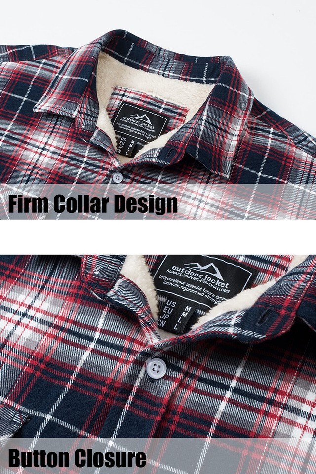 Men's Flannel Shirt Jacket Soft Sherpa Fleece Lined Winter Casual ...