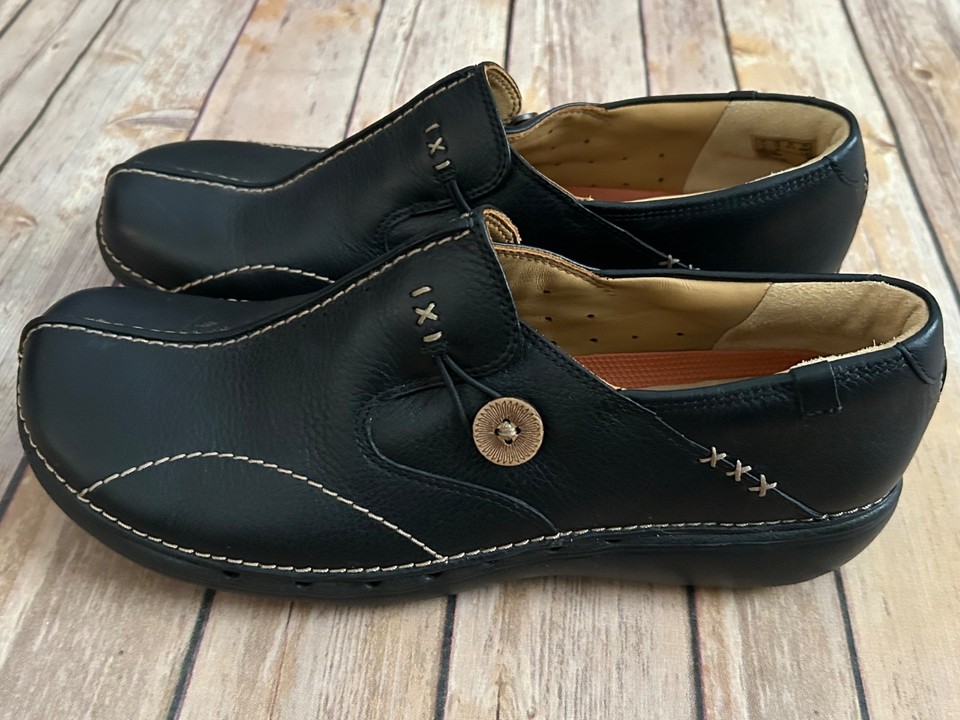 Clarks Womens Shoes Black Leather Slip On Comfort Unstructured Un Loop ...