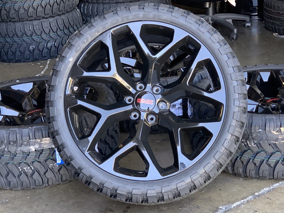 22” DODGE RAM 6lug 6X139.7 SNOWFLAKE BLACK WHEELS 33” Mud MT Tire ...