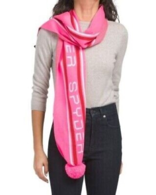 *BIG SALE* Spyder Womens Jacquard Logo Striped Scarf POM POMS Neck ...
